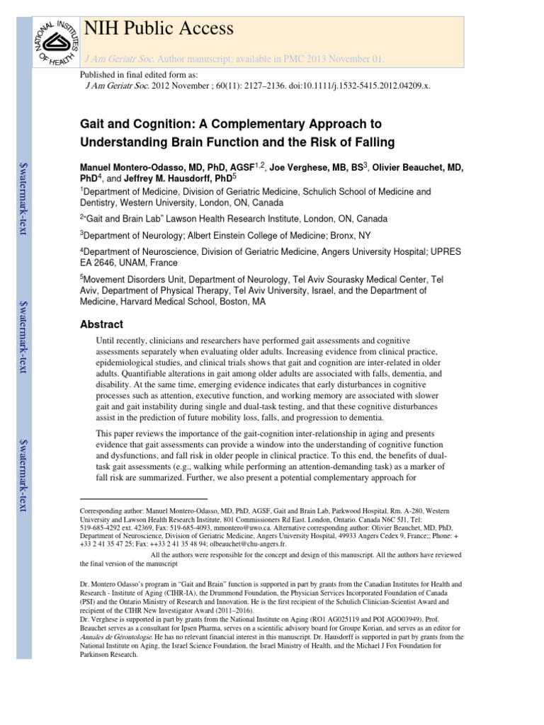2012 - Gait and Cognition - A Complementary Approach To Understanding ...