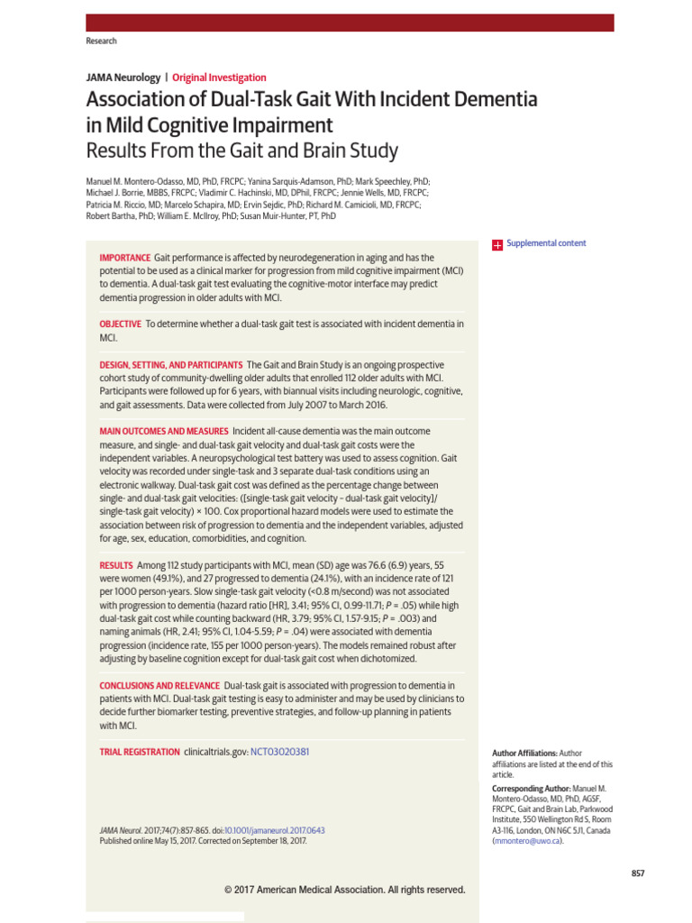 2017 - Association of Dual-Task Gait With Incident Dementia in Mild ...