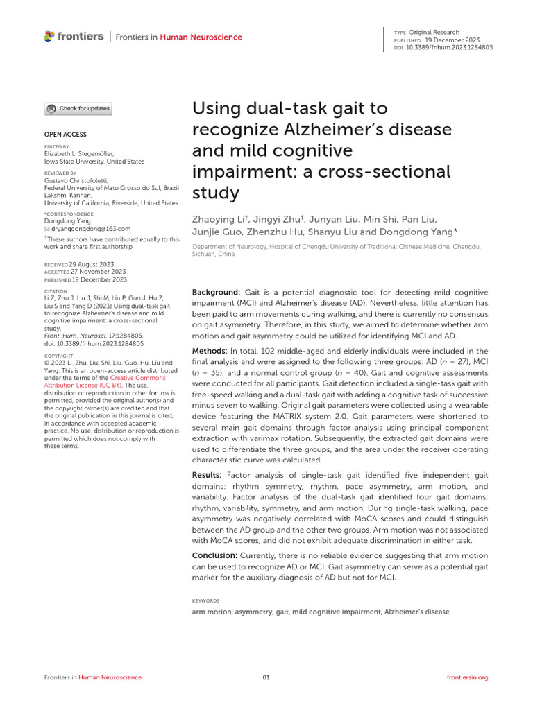 2023 - Using Dual-task Gait to Recognize Alzheimer’s Disease and Mild ...