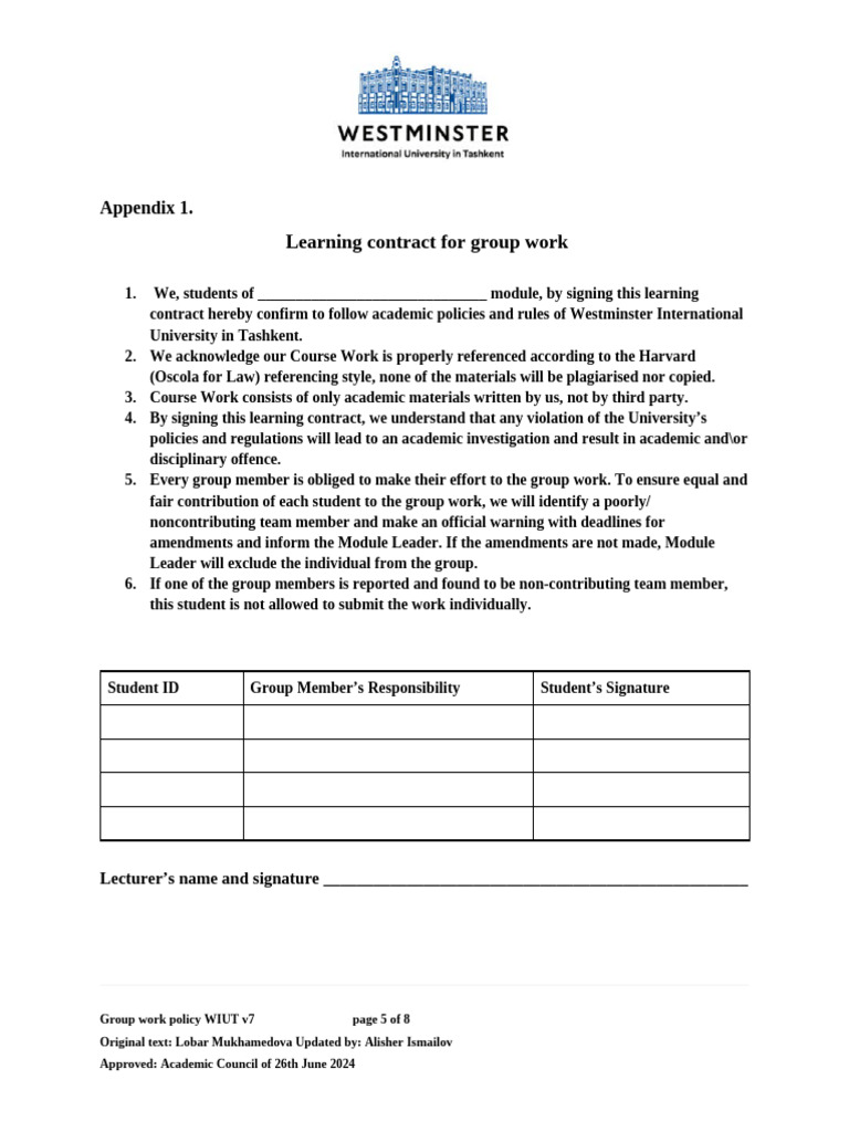 Group Work Learning Contract Template | PDF