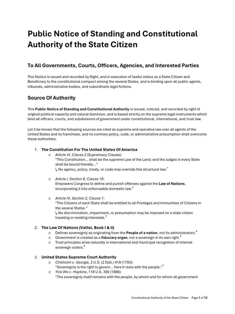 State Citizen Authority Declaration | PDF | Article Four Of The United ...