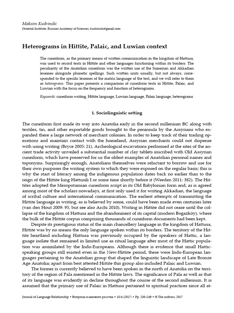 Heterograms in Hittite Palaic and Luwian | PDF | Cuneiform | Writing