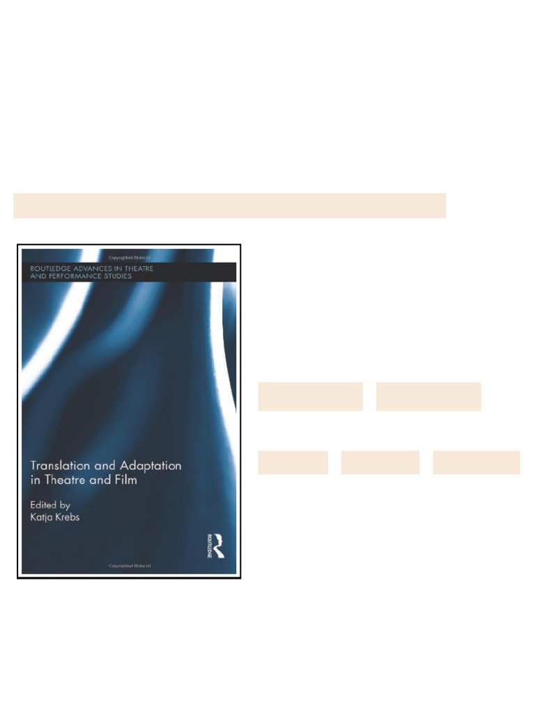 Translation and Adaptation in Theatre and Film 1st Edition Katja Krebs ...