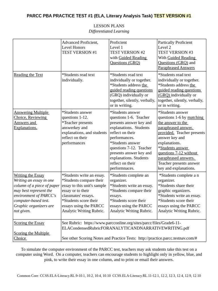 PARCC ELA Literary Analysis Practice Test | PDF | Essays
