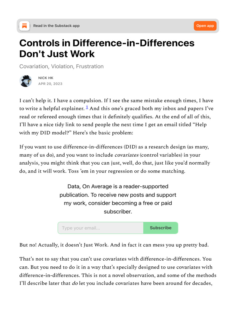 Controls in Difference-In-Differences Don't Just Work | PDF | Dependent ...