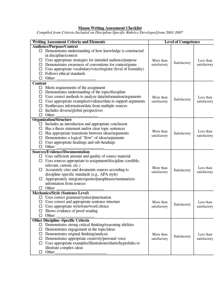 Assessment Checklist | PDF | Educational Assessment | Communication