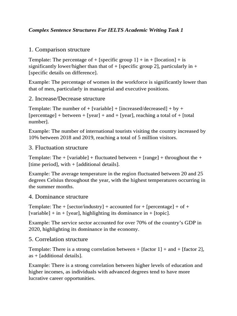 Complex Sentence Structures For IELTS Academic Writing Task 1 | PDF ...