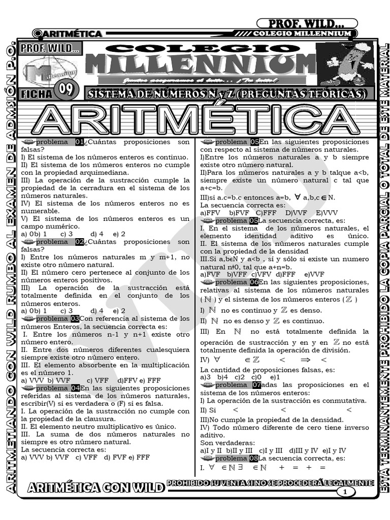 SISTEMA DE NÚMEROS N y Z PREGUNTAS TEÓRICAS (ficha 09) COLEGIO ...