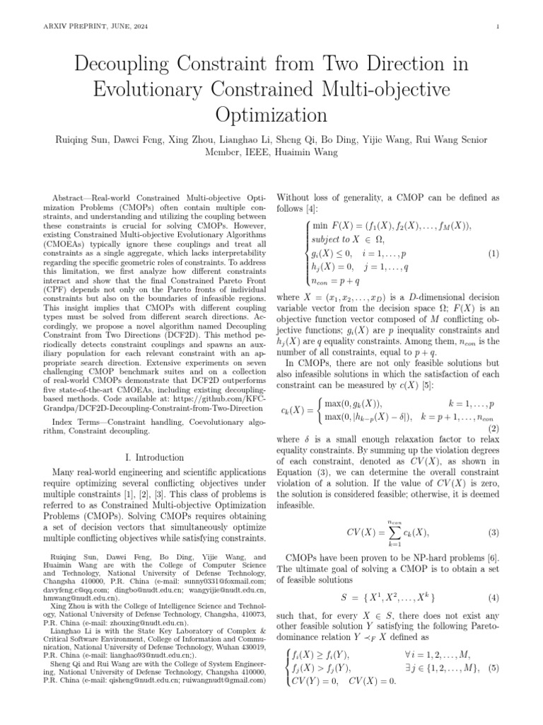 Decoupling Constraint From Two Direction in Evolutionary Constrained ...