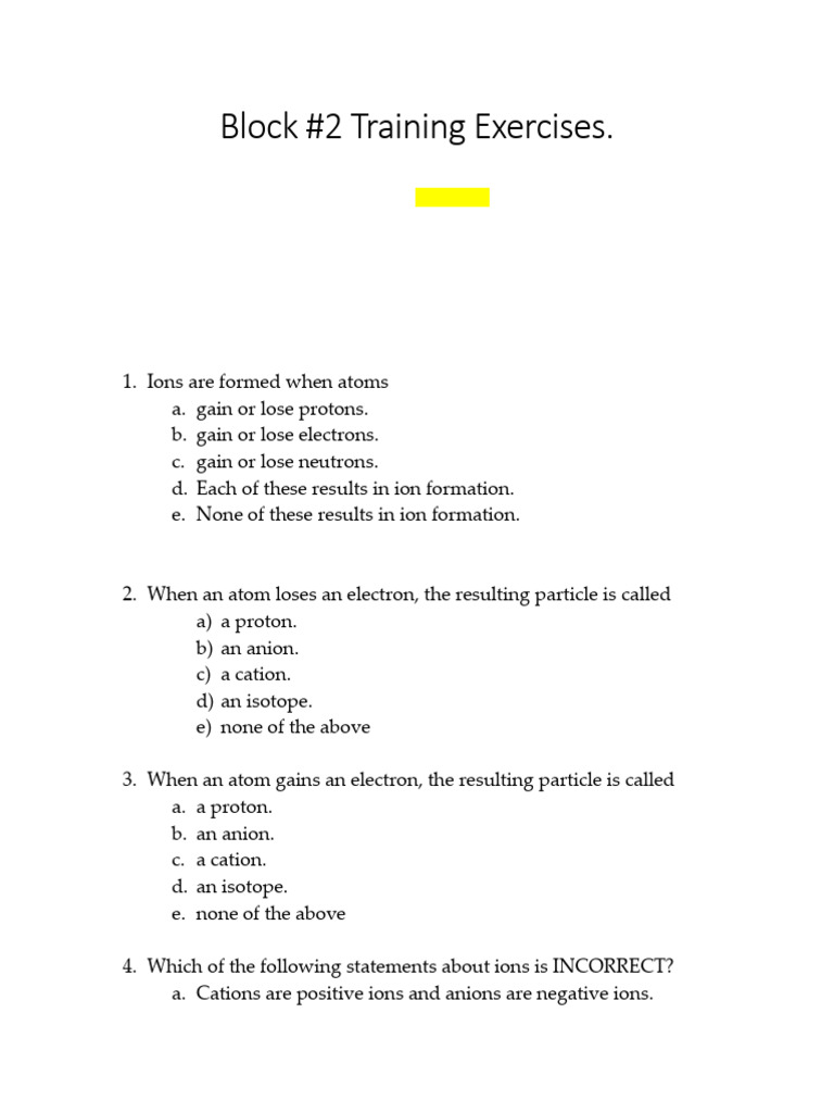 Block 2 Training Exercises | PDF | Ion | Proton