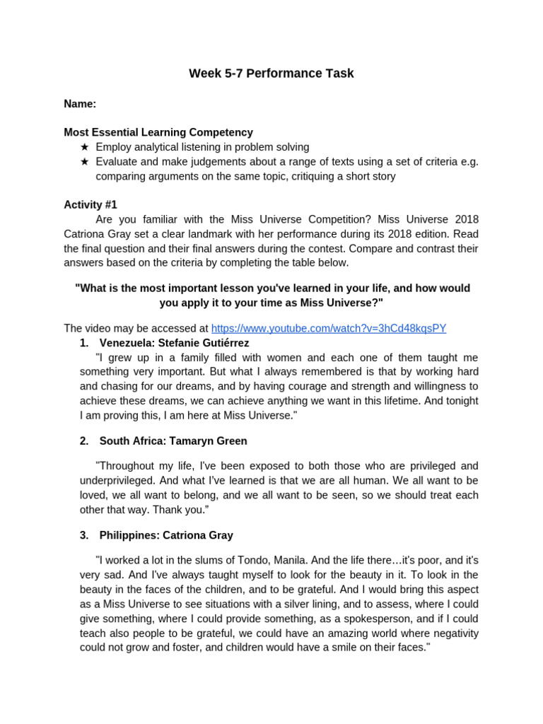 Q1. Week 5-7 Performance Task | PDF | Human Communication | Cognition