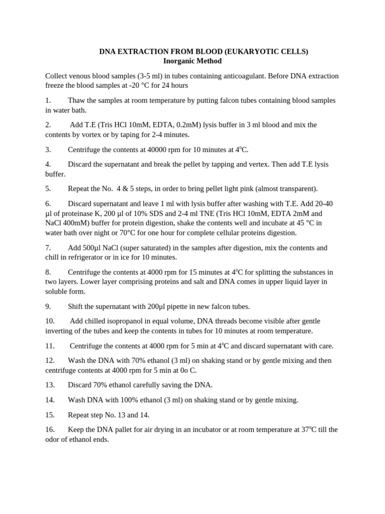 Dna Extraction From Blood | PDF | Lysis | Blood