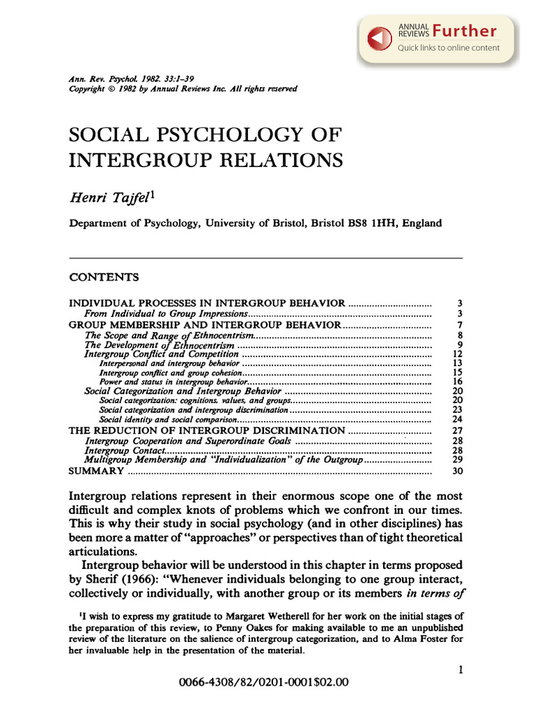 tajfel | PDF | Stereotypes | Cognition