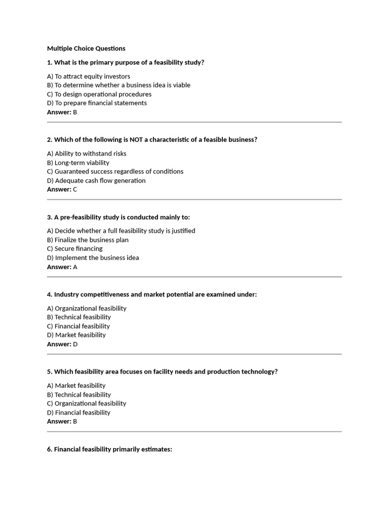 Feasibility Study Questions | PDF | Feasibility Study | Risk