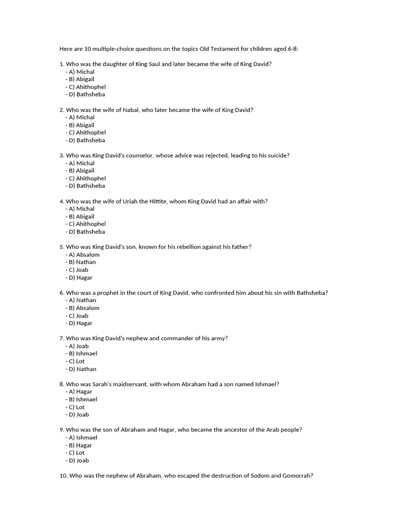 QUIZ Old Testament (1) | PDF