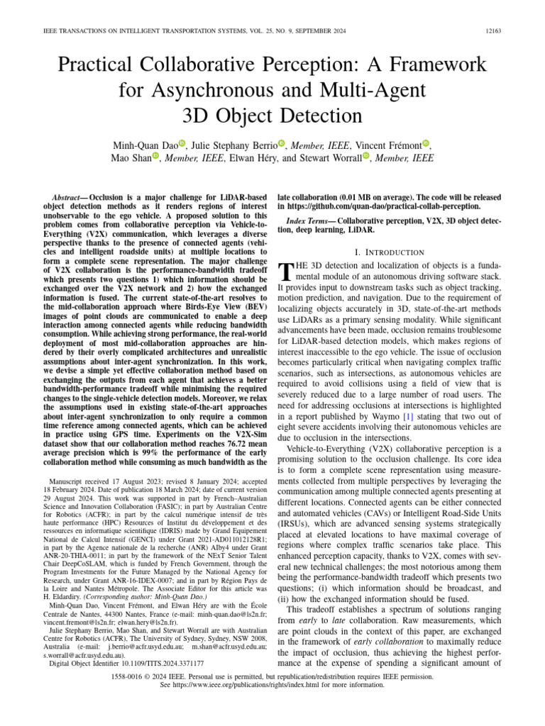 Dao Et Al. - 2024 - Practical Collaborative Perception a Framework Fo (1) | PDF | Lidar | Perception