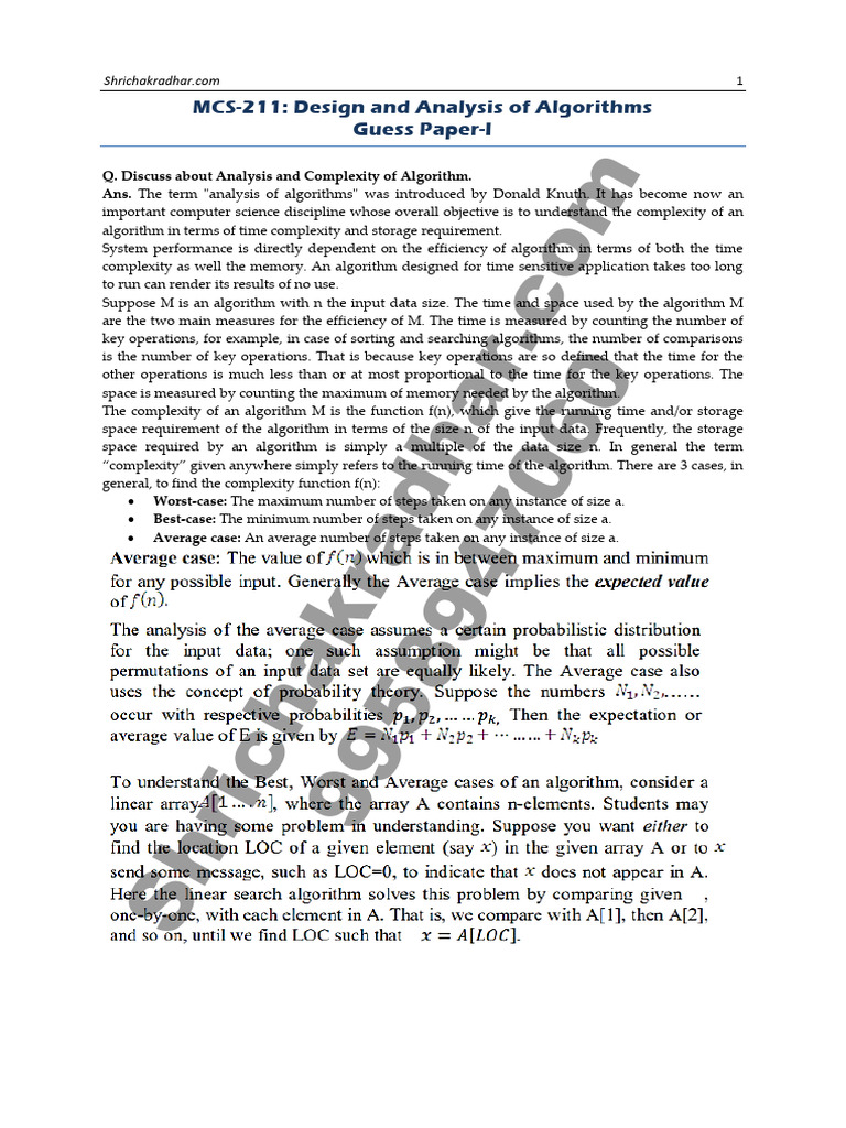 MCS-211-nycfwo | PDF | Time Complexity | Computational Complexity Theory