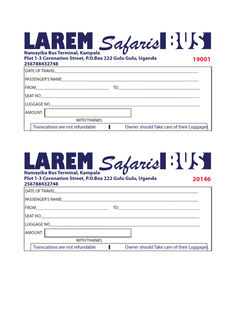 LAREM Safaris Bus Ticket Template | PDF