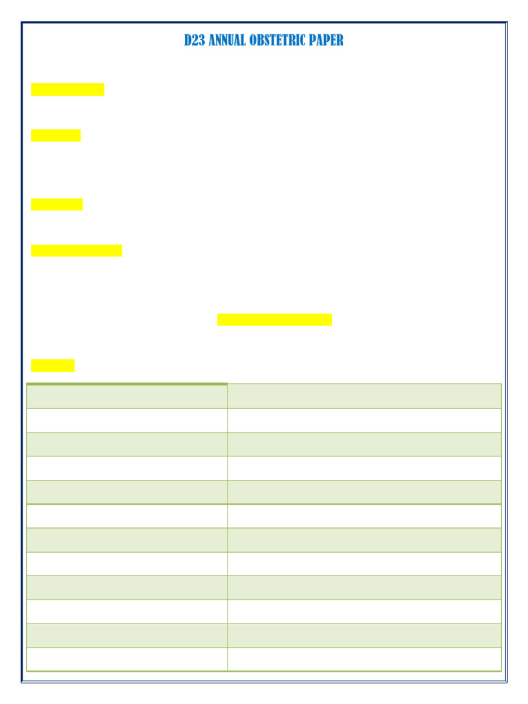d23 Annual Obstetric Paper | PDF | Childbirth | Pregnancy