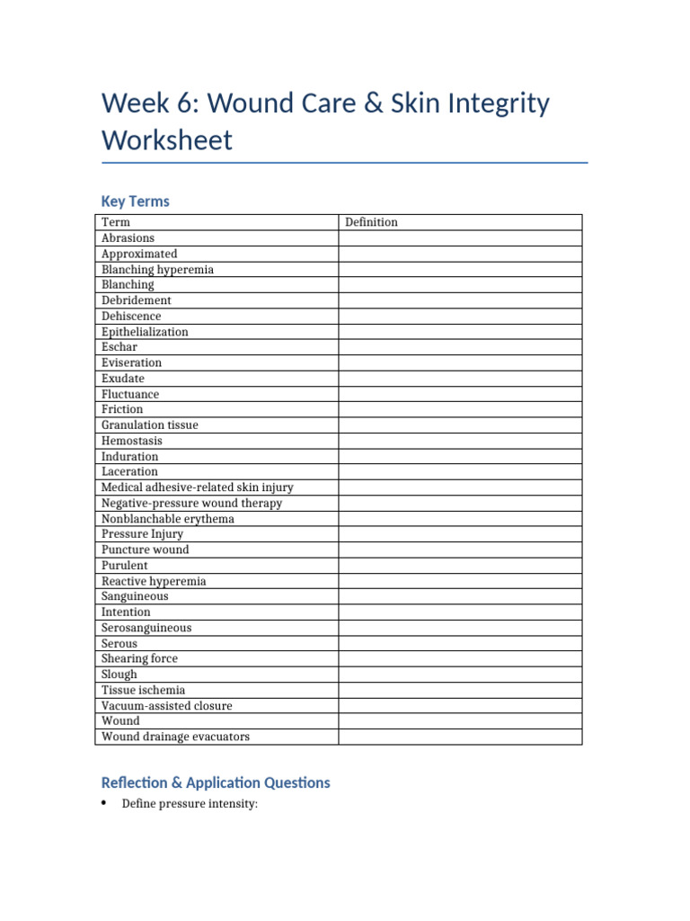 Wound Care Skin Integrity Worksheet - Tagged | PDF