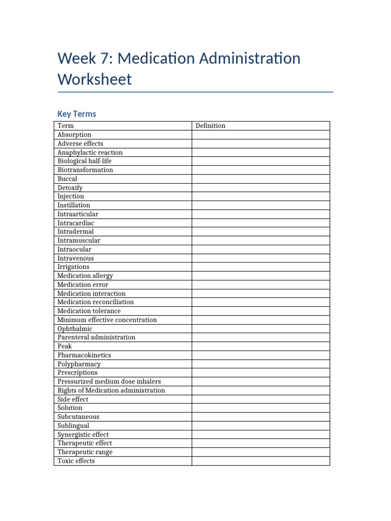 Medication Administration Worksheet Copy - Tagged | PDF