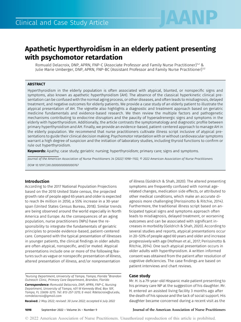 Apathetic Hyperthyroidism in an Elderly Patient.11 (1) | PDF ...
