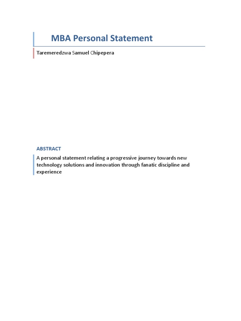 MBA Personal Statement: Taremeredzwa Samuel Chipepera | PDF | Business ...