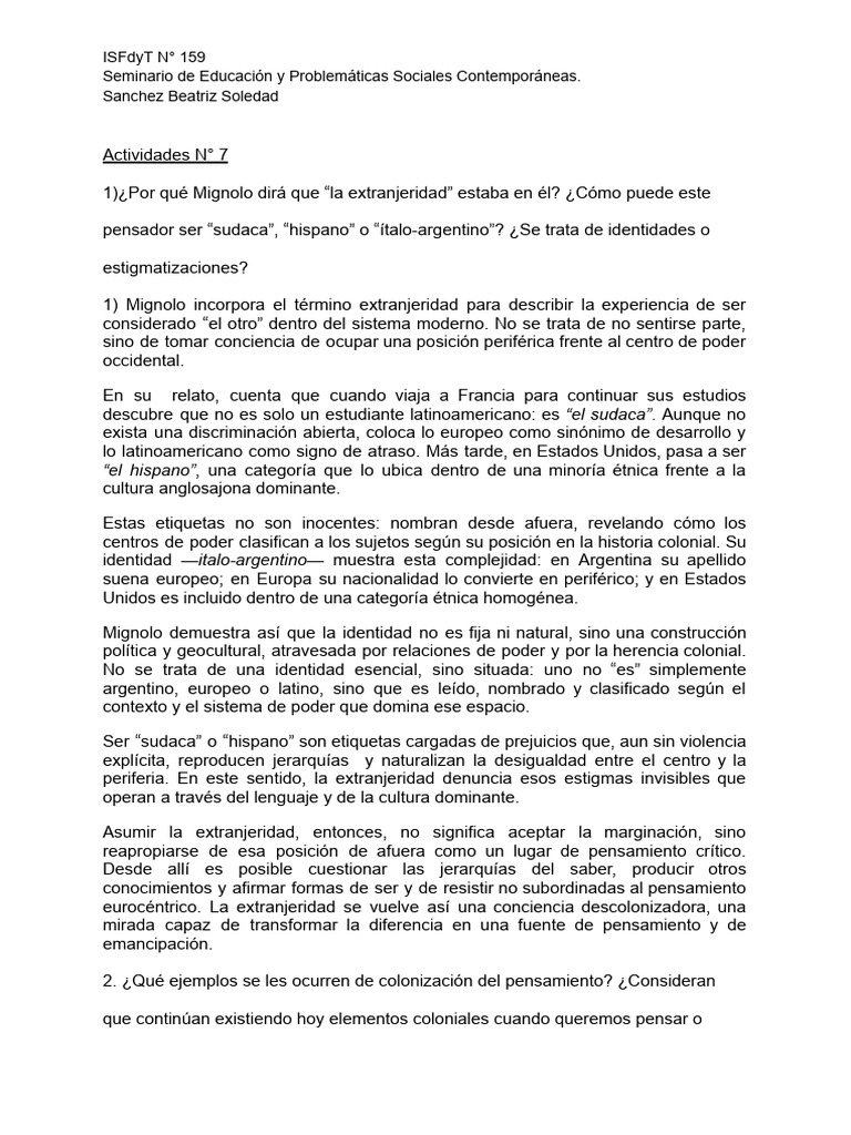 Actividad N °7 Sol Sanchez Subir | PDF | Pensamiento | Conocimiento