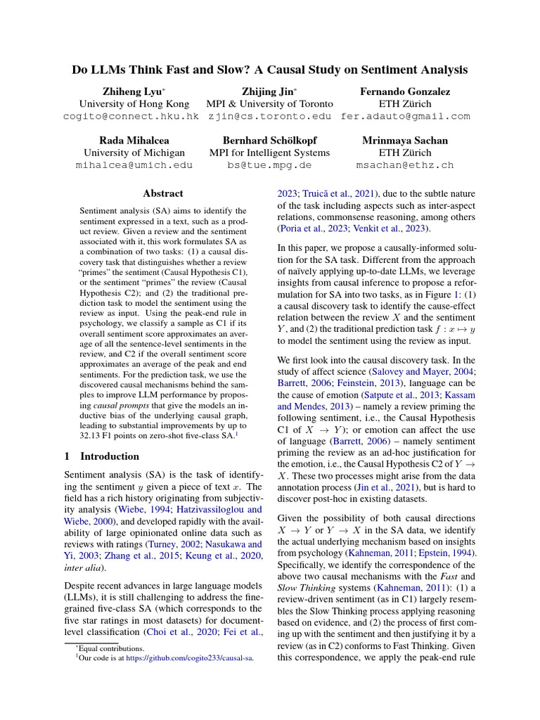 Causal Study of Sentiment Analysis in LLMs | PDF | Causality ...