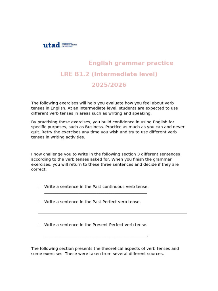 Verb Tenses Theory and Exercises | PDF | Perfect (Grammar) | Verb