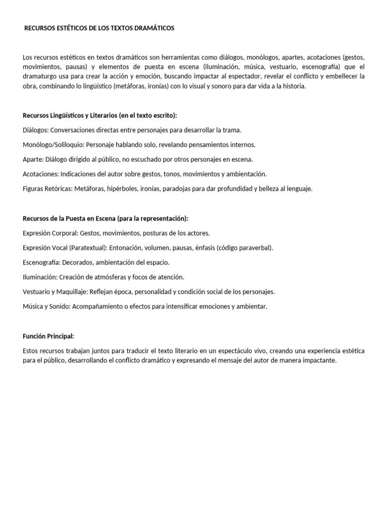 Recursos Estéticos en Textos Dramáticos | PDF