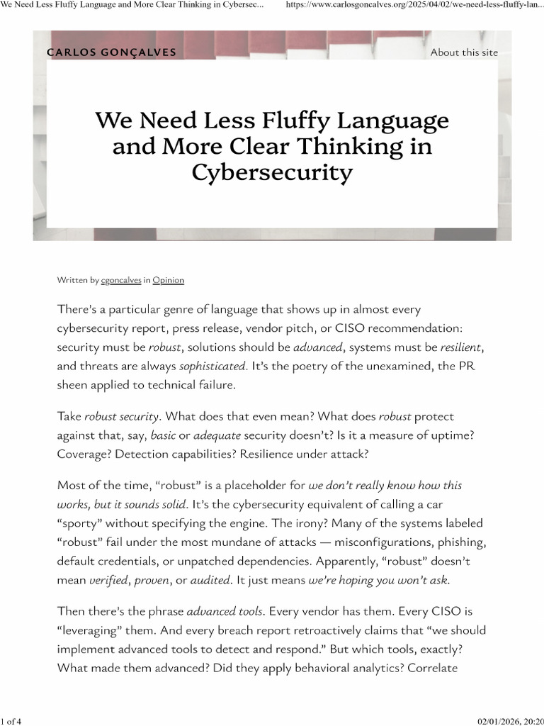 We Need Less Fluffy Language and More Clear Thinking in Cybersecurity | PDF