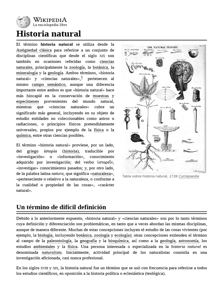Historia Natural: Definición y Disciplinas | PDF | Ciencias Naturales ...