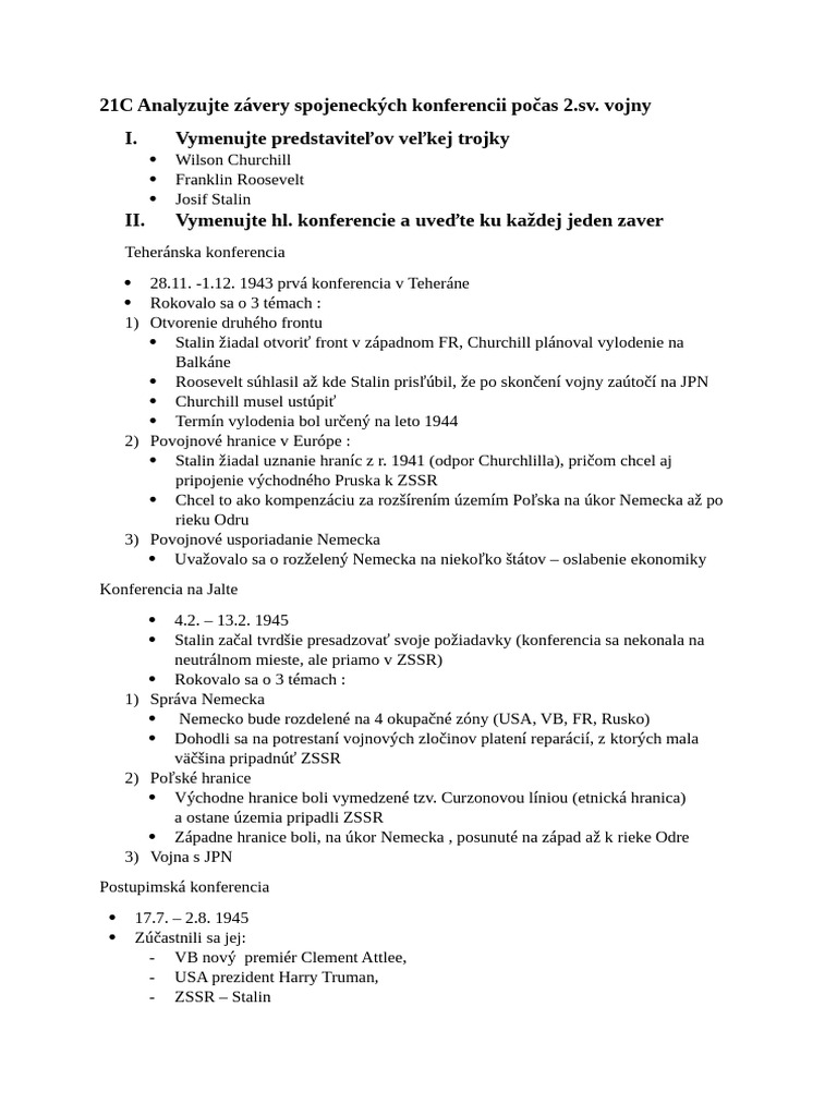 21C Analyzujte Závery Spojeneckých Konferencii Počas 2 | PDF