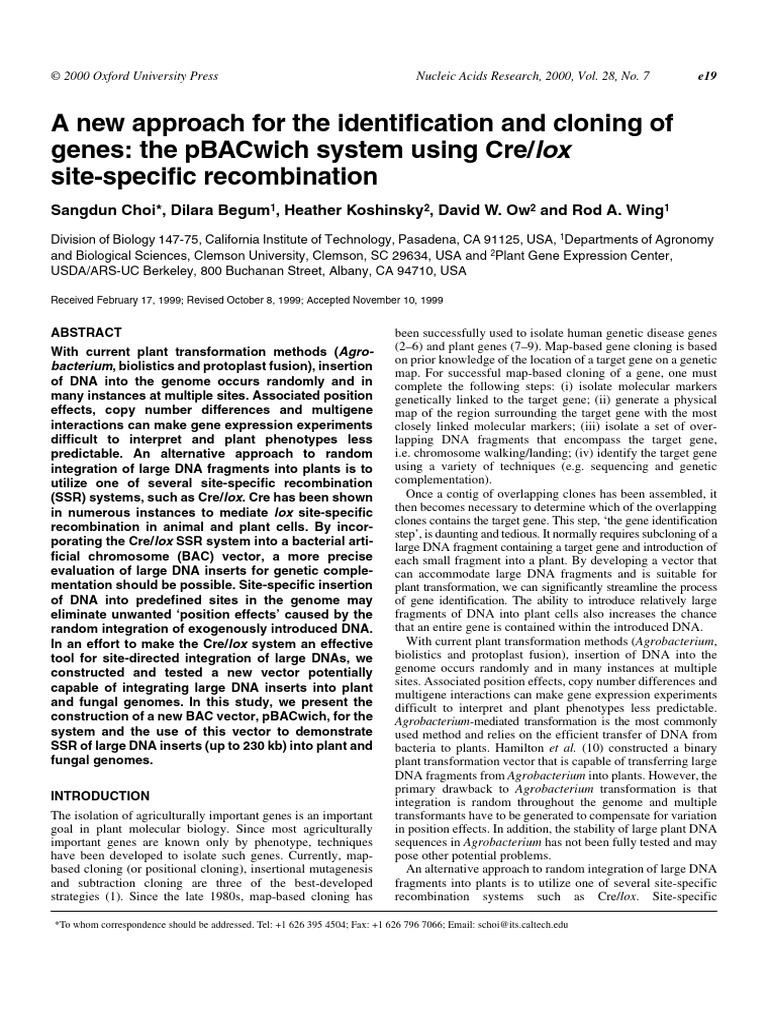 A New Approach for the Identification and Cloning | PDF | Molecular ...