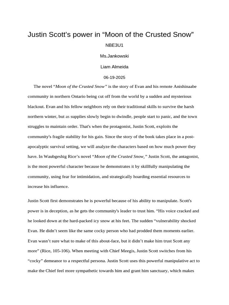 Justin Scott's Power in Moon of the Crusted Snow | PDF