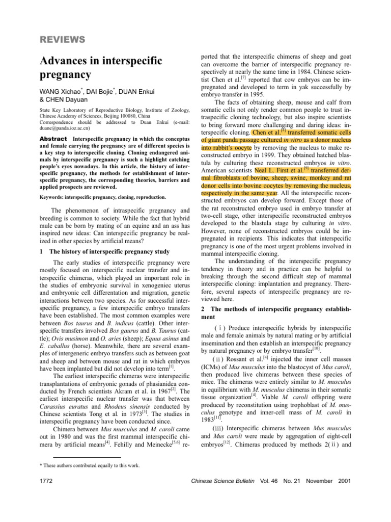 Interspecific Pregnancy | PDF | Placenta | Mitochondrial Dna