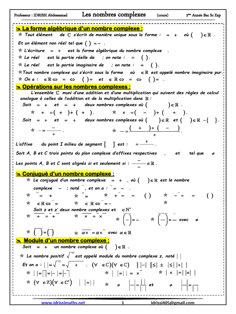 Cours sur les Nombres Complexes en Bac | PDF | Nombre complexe ...