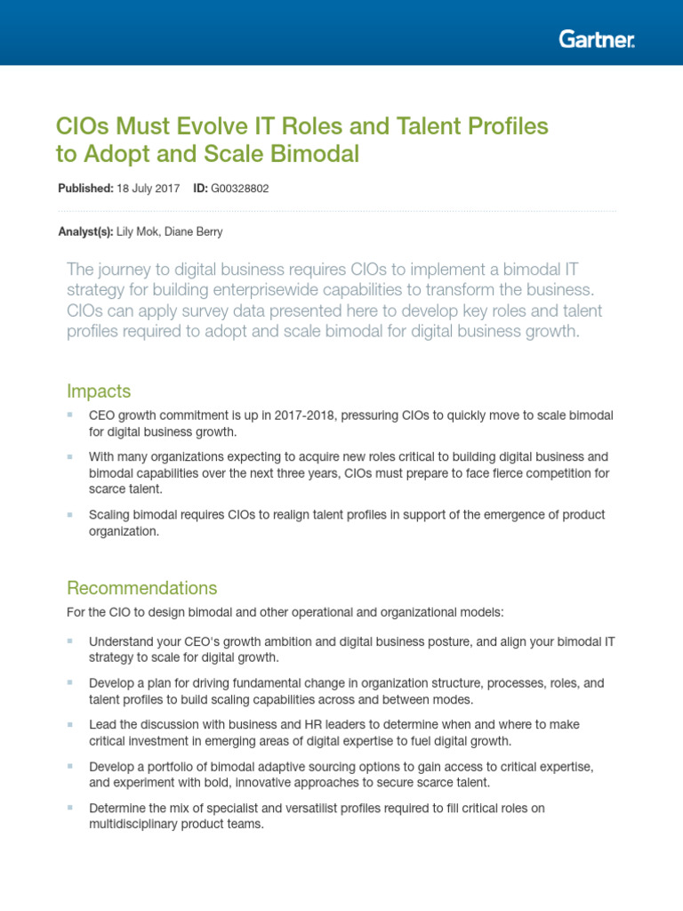 CIOs Must Evolve IT Roles and Talent Profiles To Adopt and Scale ...