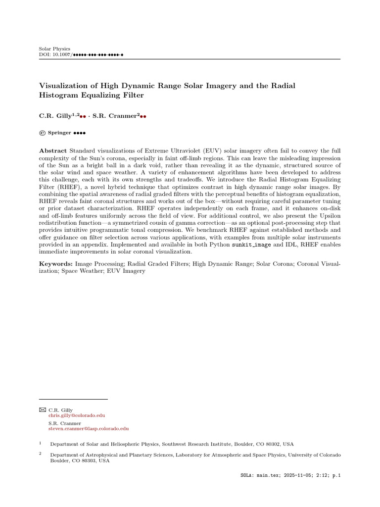 Visualization of High Dynamic Range Solar Imagery and The Radial ...