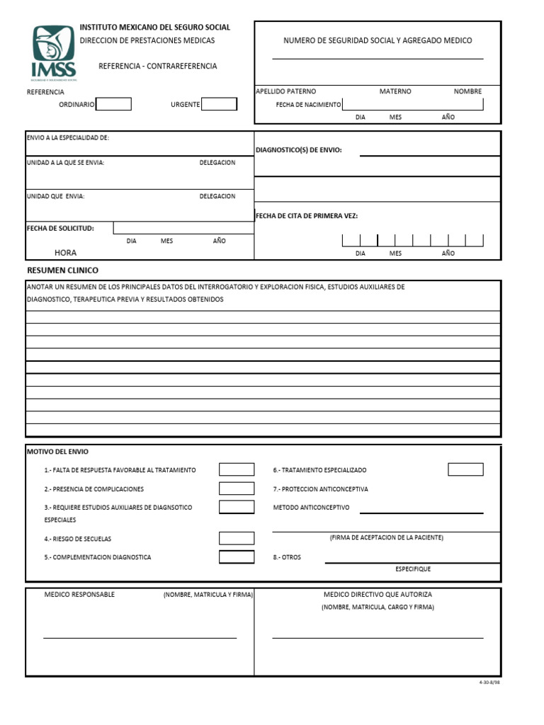 Formato de Referencia Médica IMSS | PDF | Enfermedades y trastornos ...