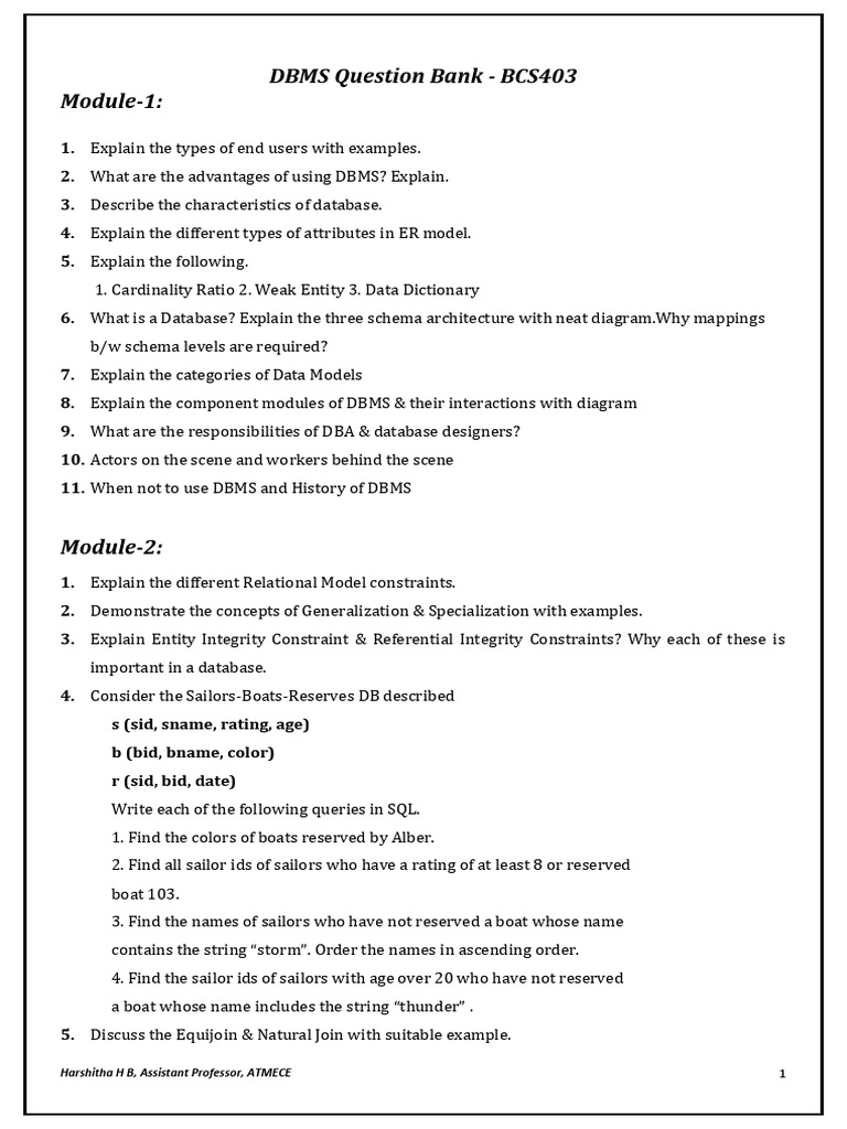 DBMS Question Bank BCS403[1] | PDF | No Sql | Databases