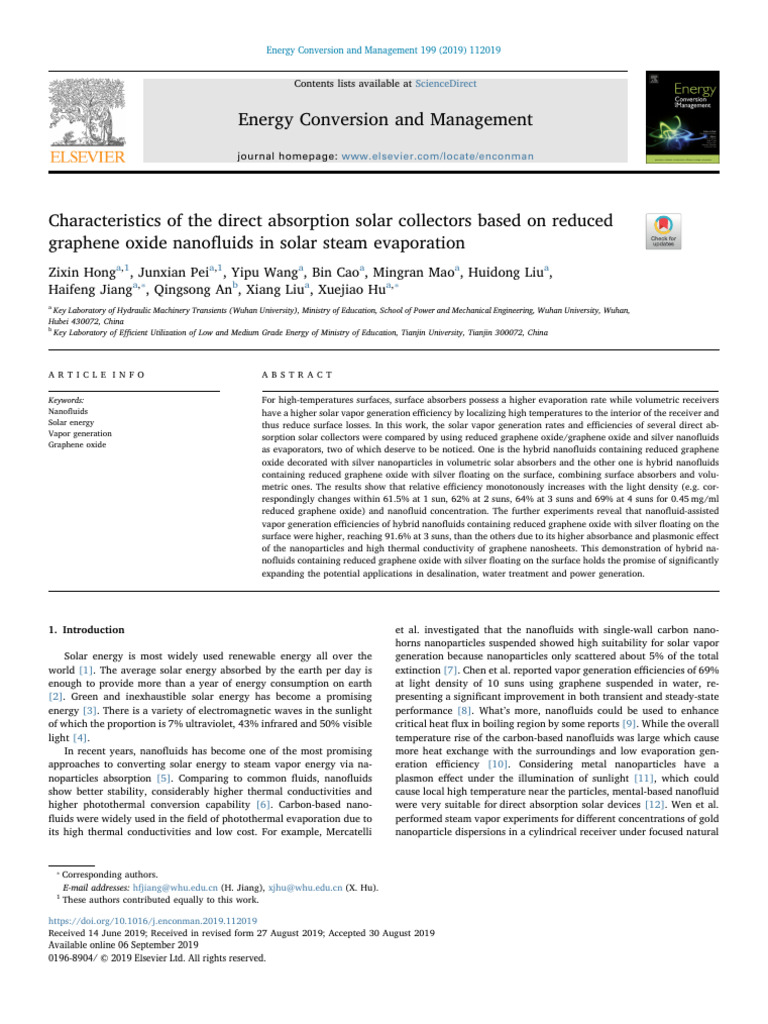 Solar Vapor Generation with Graphene Nano-fluids | PDF | Nanoparticle ...