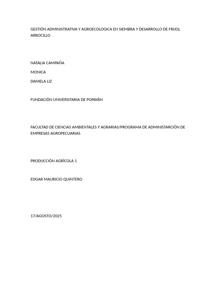 Gestiòn Administrativa y Agroecologica en Siembra y Desarrollo de ...