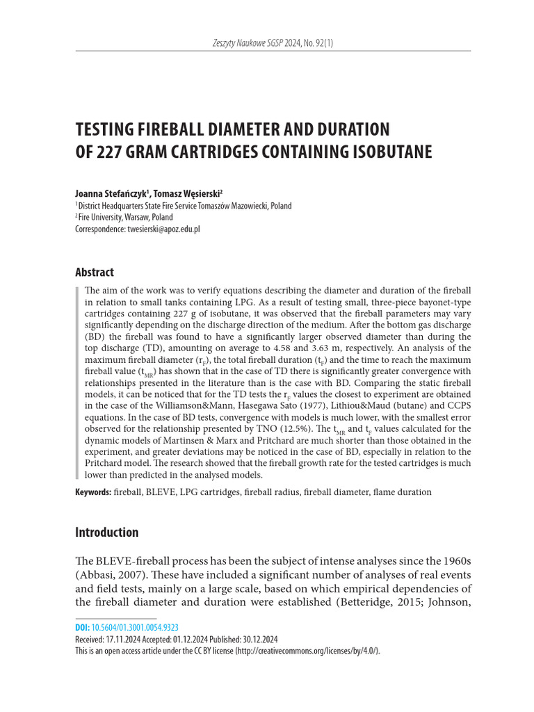 Fireball Dynamics of Isobutane Cartridges | PDF | Gases | Liquefied ...