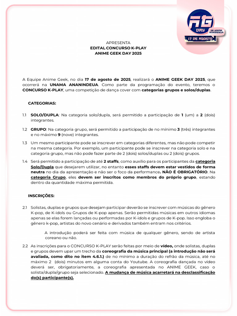 Edital Concurso K-play Anime Geek Day 2025 | PDF | YouTube