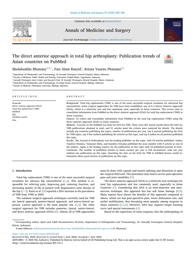 Asian DAA Trends in Total Hip Arthroplasty | PDF | Pub Med | Medicine