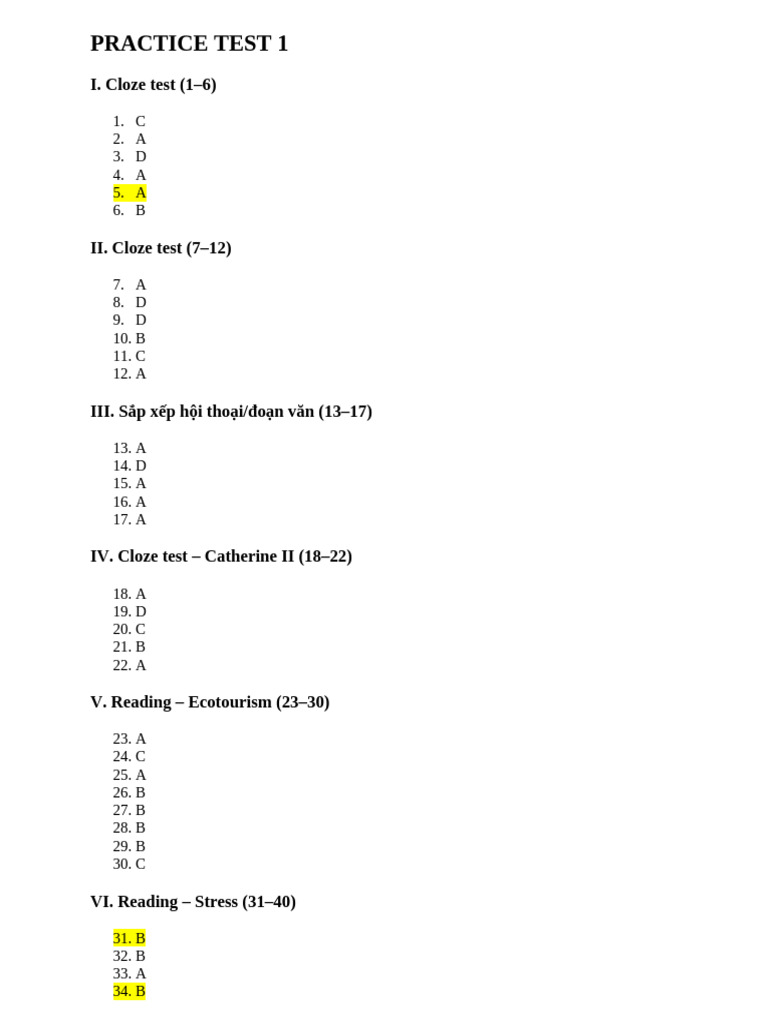 Keys PRACTICE TEST 1-3 | PDF