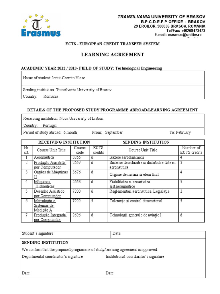 04.learning Agreement ERASMUS | PDF | Academia | Business