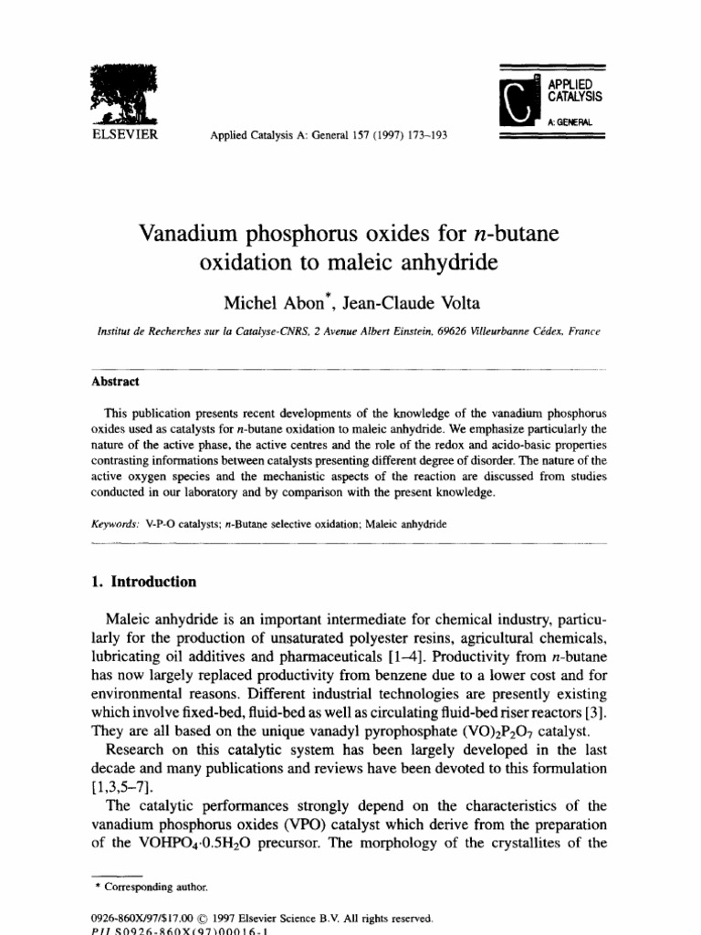Vanadium Phosphorus Oxides For N-Butane Oxidation To Maleic Anhydride ...